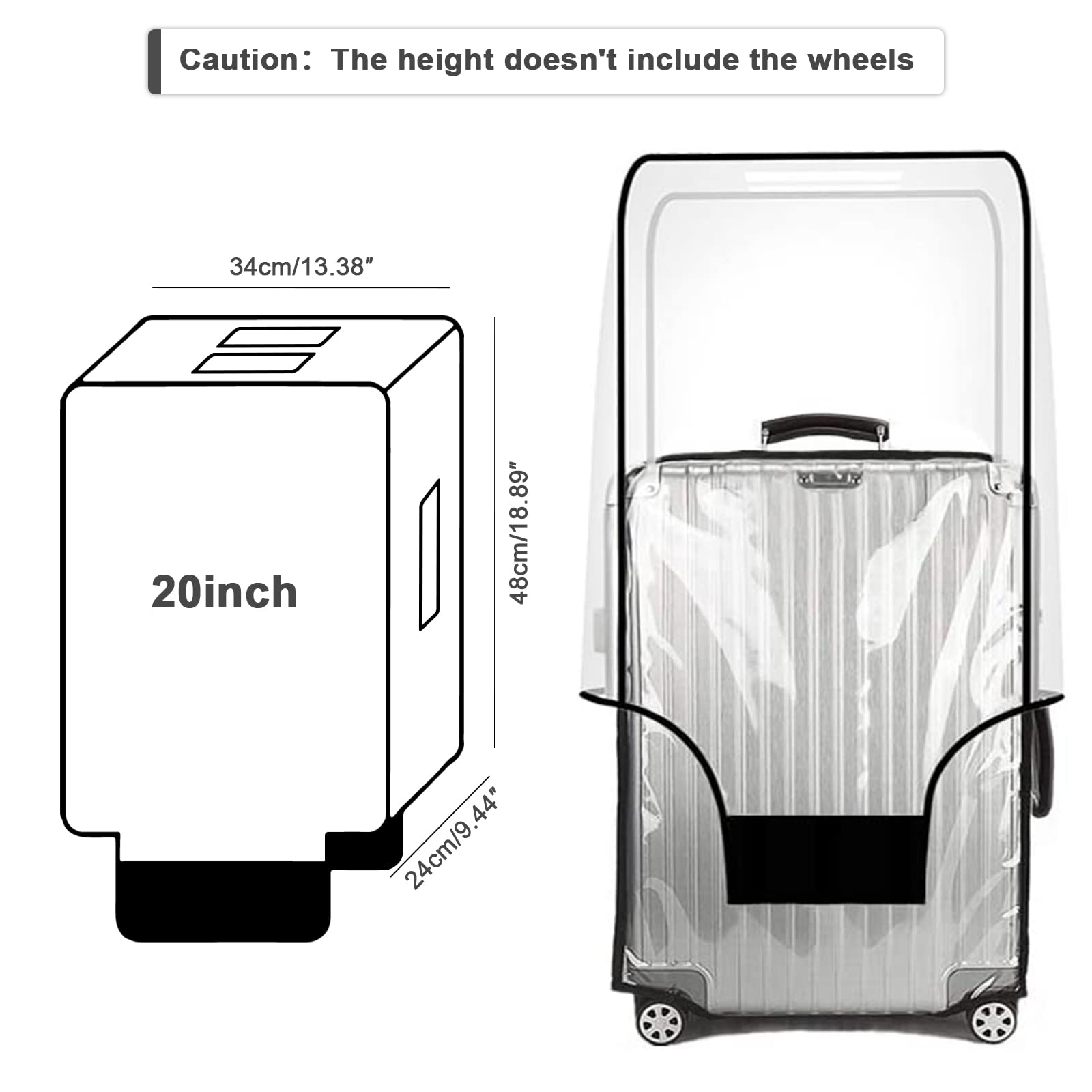 Suitcase Cover for 20" Luggage TSA Approved Clear PVC Thickened Protective Sleeve Cover for Wheeled Luggage Waterproof