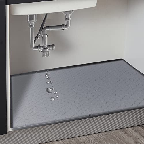 Under Sink Mat for Kitchen Waterproof, 34" x 22" Silicone Under Sink Liner, Hold up to 3.3 Gallons Liquid, Kitchen Bathroom Cabinet Mat and Protector for Drips Leaks Spills Tray