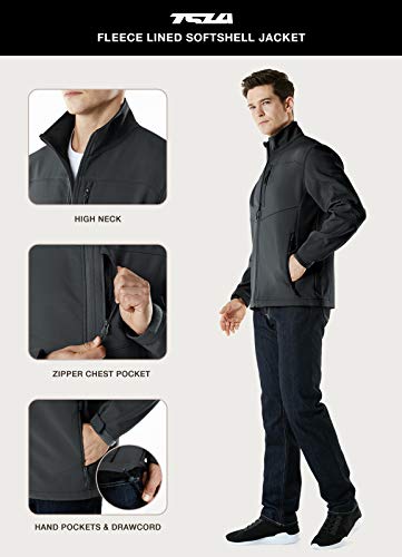 TSLA Men's Full-Zip Softshell Winter Jacket, Waterproof Fleece Lined Athletic Jacket, Outdoor Sport Windproof Jackets, Active Dark Grey, Medium