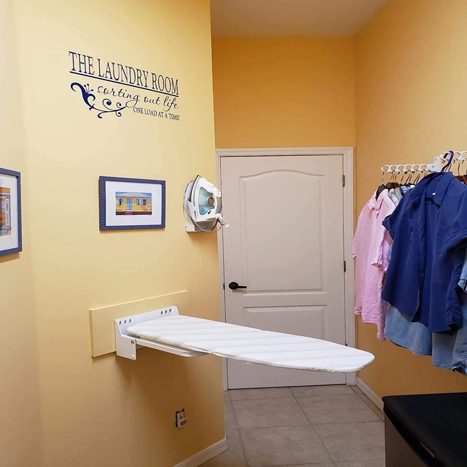 Heavy Duty Ironing Board 37.40"x11.80" Extreme Stability Wall Mount Ironing Board Professional Space Saving Folding Ironing Board with Heat Resistant Cover for Home Laundry Room Dorm White and Grey
