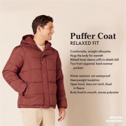 Amazon Essentials Men's Heavyweight Hooded Puffer Coat, Black, Medium