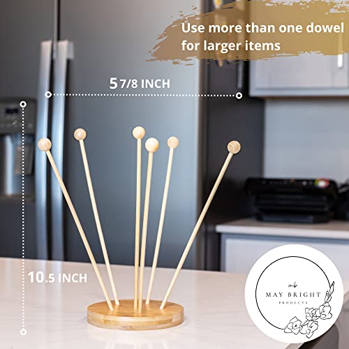 May Bright Products Bamboo Drying Rack for Reusable Storage Bags - Plastic Bags - Water Bottles - Baby Bottles - Cups - Wine Glasses - Gloves and Mittens - 10 1/2β X 5 7/8β with Compact Storage