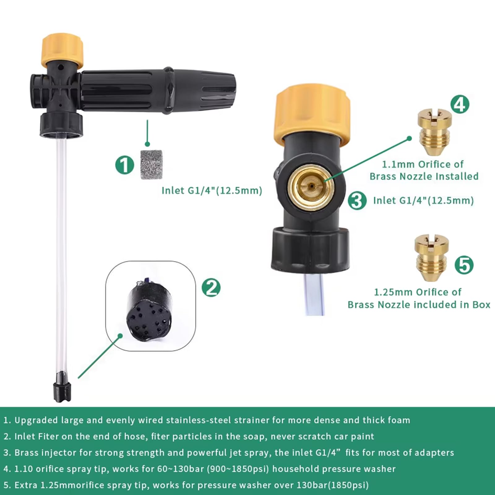 Electric Pressure Washer DIY Foam Cannon with 1/4” Quick Connector & Other 5 Adapters, Power Washer Adjustable Snow Foam Lance 0.6L Bottle, Jet Car Wash Soap Foam Nozzle, 500~2200PSI, 1.0~2.2GPM…