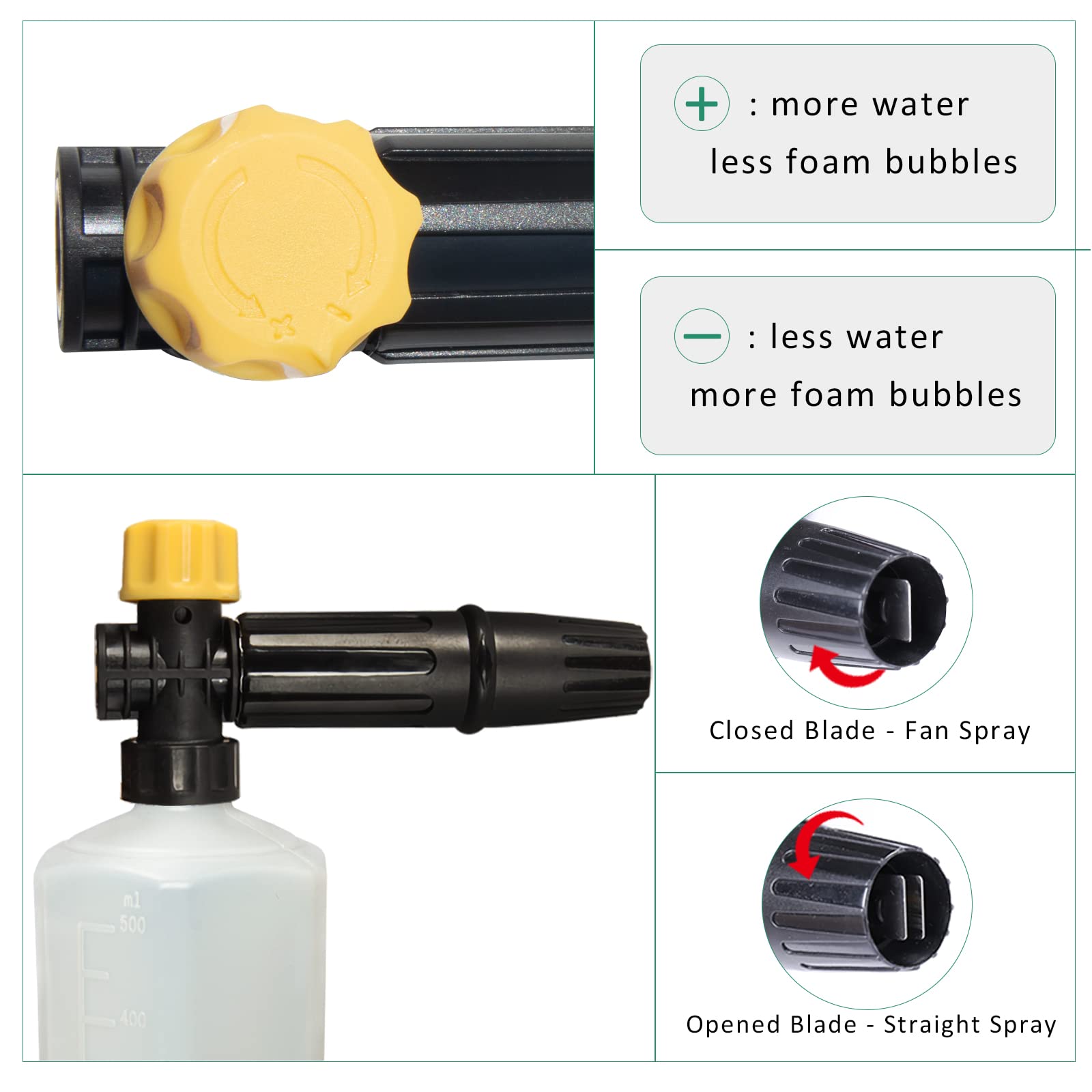 Electric Pressure Washer DIY Foam Cannon with 1/4” Quick Connector & Other 5 Adapters, Power Washer Adjustable Snow Foam Lance 0.6L Bottle, Jet Car Wash Soap Foam Nozzle, 500~2200PSI, 1.0~2.2GPM…