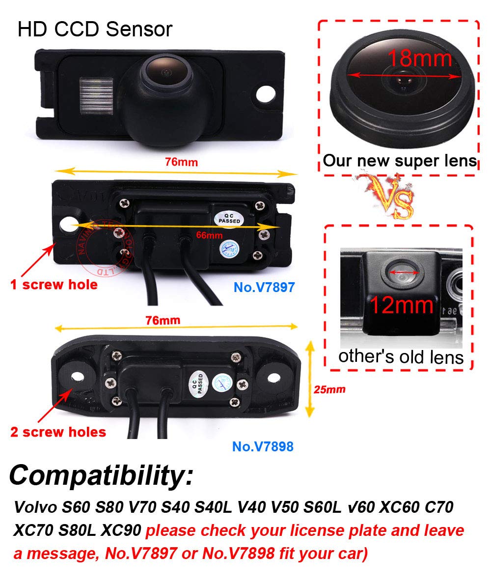 HDMEU HD Color CCD Waterproof Vehicle Car Rear View Backup Camera, 170° Viewing Angle Reversing Camera for Volvo S60/S80/V70/S40/S40L/V40/V50/S60L/XC60/C70/XC70/S80L/XC90
