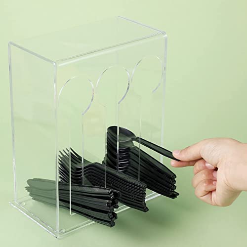 Acrylic Utensil Dispenser Clear Cutlery Organizer 3 Compartment Utensil Holder for Party Knife Spoon and Fork Holder Plastic Silverware Holder for Kitchen Countertop Flatware Restaurant Storage Caddy