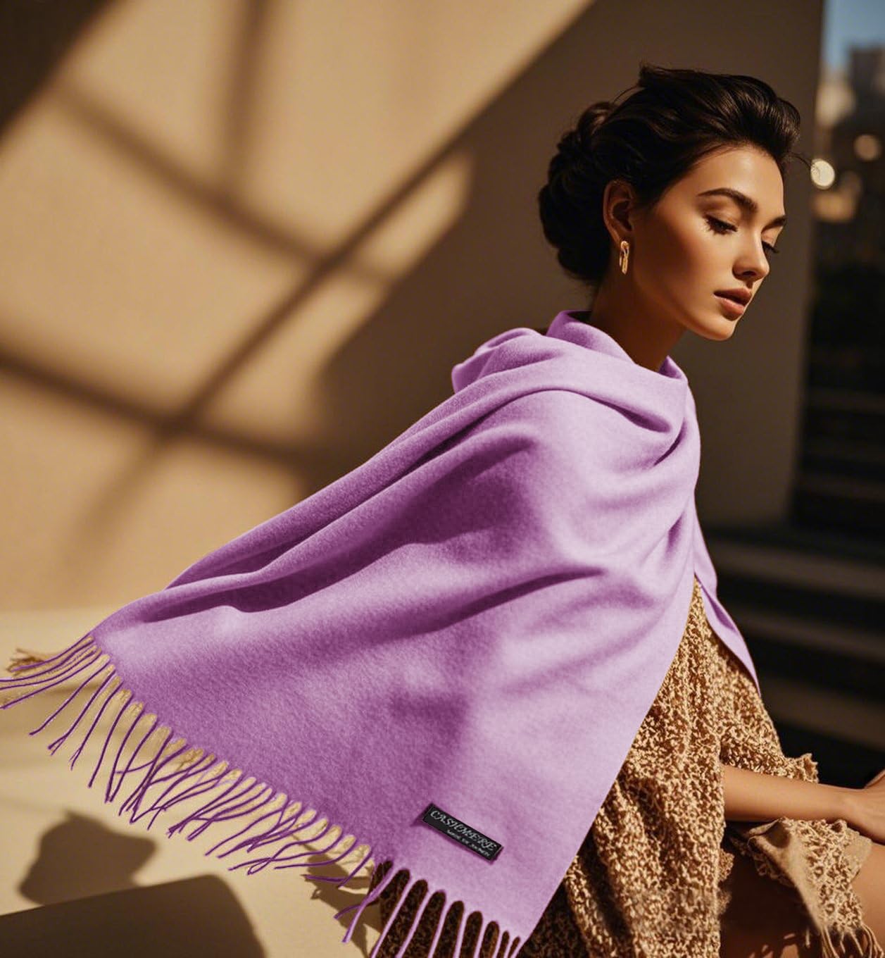 MBJ Shawls and Wraps Elegant Cashmere Scarfs for Women Stylish Warm Blanket Solid Winter Scarves ONESIZE LILAC