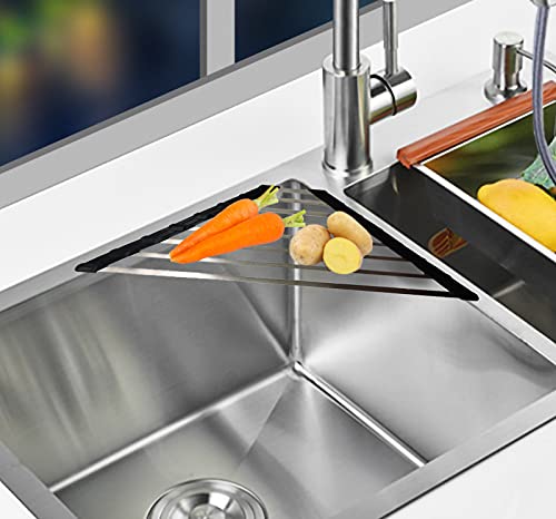 Ahyuan Corner Sink Dish Drainer Over The Sink Dish Drying Rack Corner Dish Rack SUS304 Cubic Stainless Still Kitchen Sponge Holder Corner Sink Sponge Caddy Dish Rack (Black)