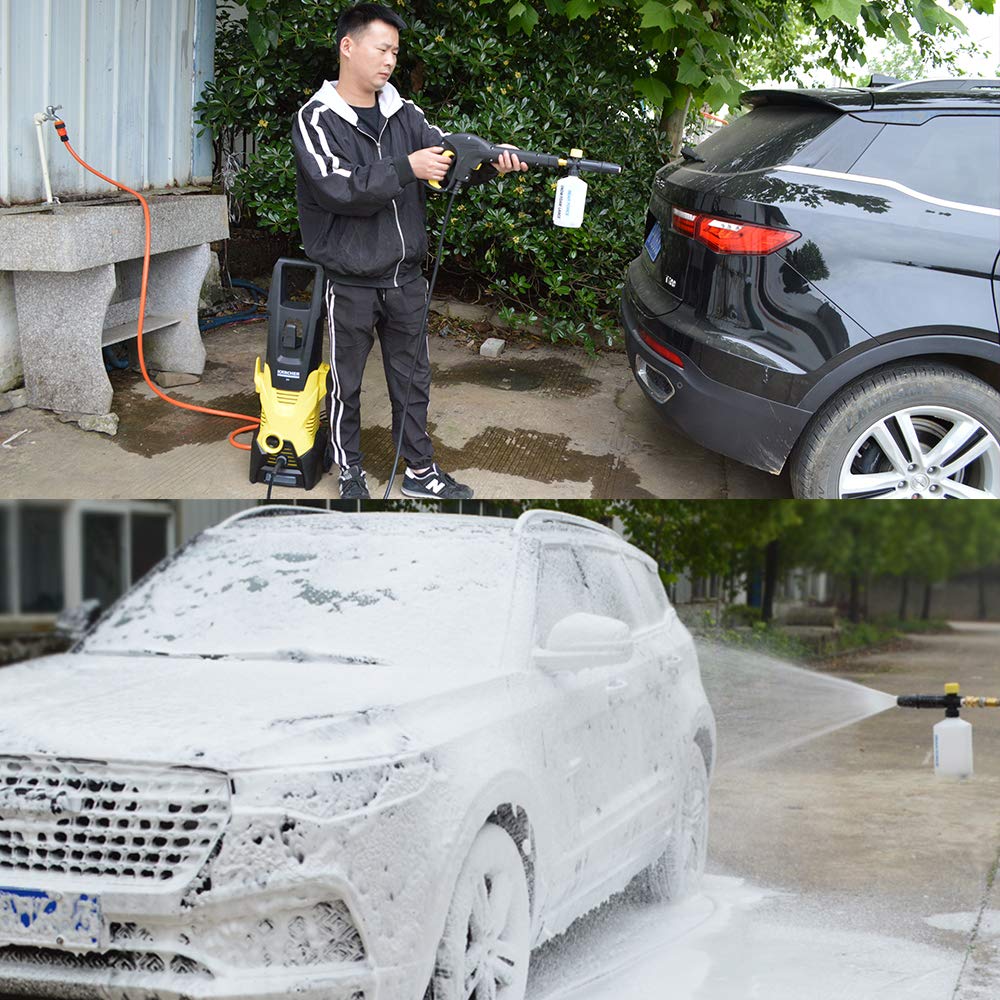 Electric Pressure Washer DIY Foam Cannon with 1/4” Quick Connector & Other 5 Adapters, Power Washer Adjustable Snow Foam Lance 0.6L Bottle, Jet Car Wash Soap Foam Nozzle, 500~2200PSI, 1.0~2.2GPM…