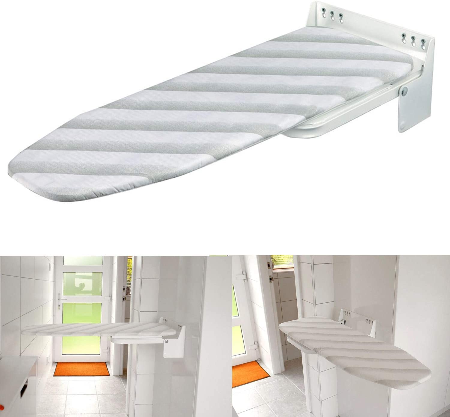 Heavy Duty Ironing Board 37.40"x11.80" Extreme Stability Wall Mount Ironing Board Professional Space Saving Folding Ironing Board with Heat Resistant Cover for Home Laundry Room Dorm White and Grey