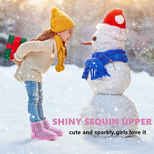 Elcssuy Girls Glitter Snow Boots Toddler/Little Girls Warm Winter Sequin Comfy Cute Sparkle Boots Pink 13 Little Kid