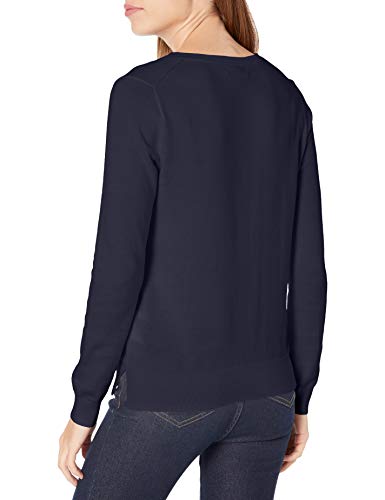 Nautica Women's Effortless J-Class Long Sleeve 100% Cotton V-Neck Sweater, Navy, Large