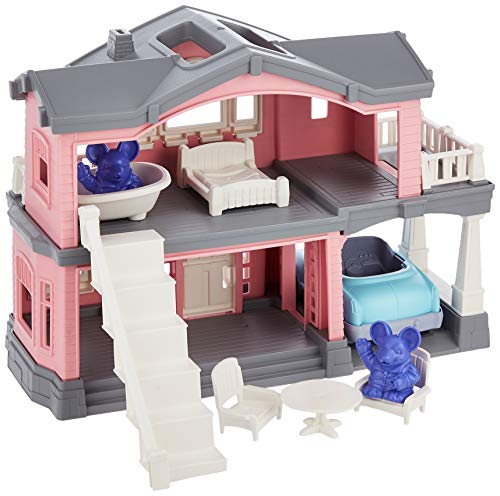 Green Toys House Play Set, Pink - 10 Piece Pretend Play, Motor Skills, Language & Communication Kids Role Play Toy Playset. No BPA, phthalates, PVC. Dishwasher Safe, Recycled Plastic, Made in USA.