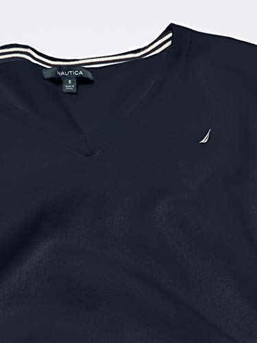 Nautica Women's Effortless J-Class Long Sleeve 100% Cotton V-Neck Sweater, Navy, Large