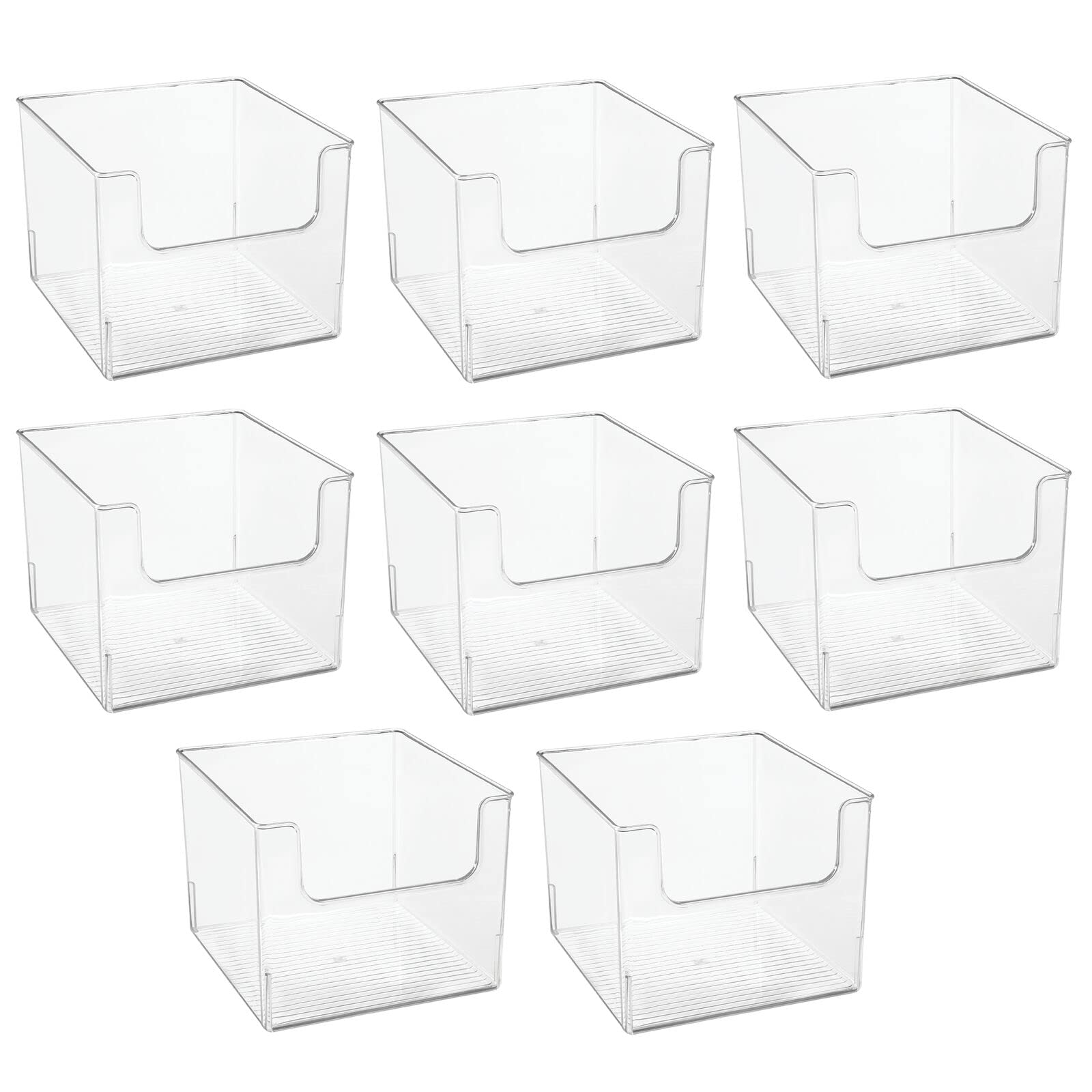 mDesign Plastic Household Storage Organizer Bins with Open Dip Front for Kitchen, Bedroom, Bathroom, Office, Craft or Playroom Organization - Hold Toys, Books, Legos - Ligne Collection, 8 Pack - Clear