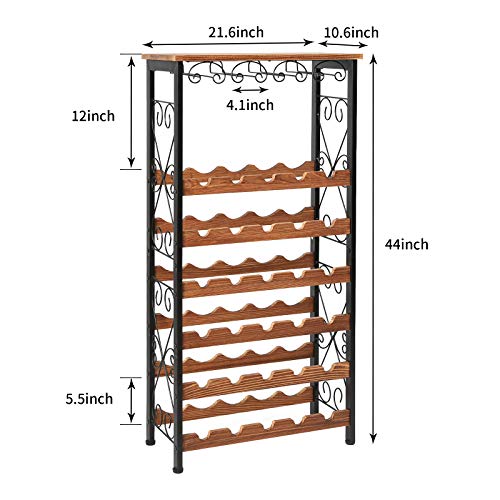X-cosrack Rustic 30 Bottles Floor Wine Rack Shelf with Wine Glass Holder Rack, Freestanding Wobble-Free 6 Tier Wine Bottle Organizer Display Storage Stand for Kitchen Pantry Patent Pending