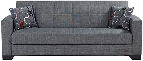 BEYAN SB Gray Vermont Modern Fabric Upholstered Convertible Sofa Bed with Storage, 84"