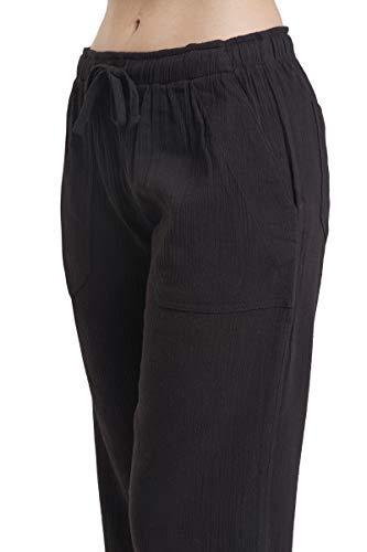 J CE Women's Cotton Gauze Low Waist Beach Pants with Pockets (Black, L)