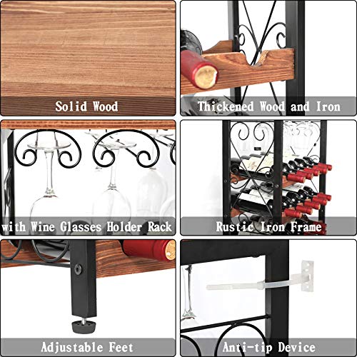 X-cosrack Rustic 30 Bottles Floor Wine Rack Shelf with Wine Glass Holder Rack, Freestanding Wobble-Free 6 Tier Wine Bottle Organizer Display Storage Stand for Kitchen Pantry Patent Pending