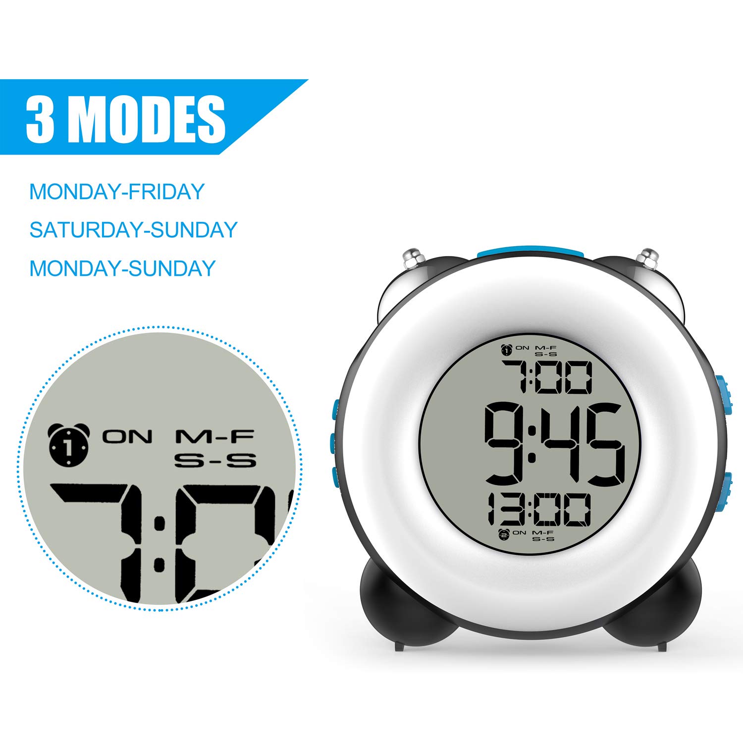 Banne Loud Alarm Clock for Heavy Sleepers with Dual Alarm Night Light Bedside Battery Powered (Black)