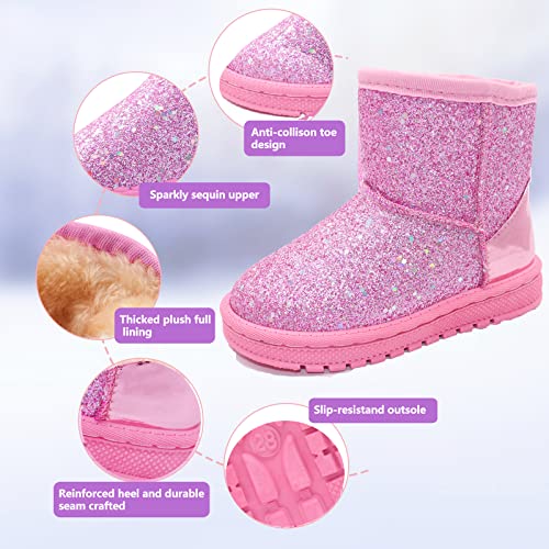 Elcssuy Girls Glitter Snow Boots Toddler/Little Girls Warm Winter Sequin Comfy Cute Sparkle Boots Pink 13 Little Kid