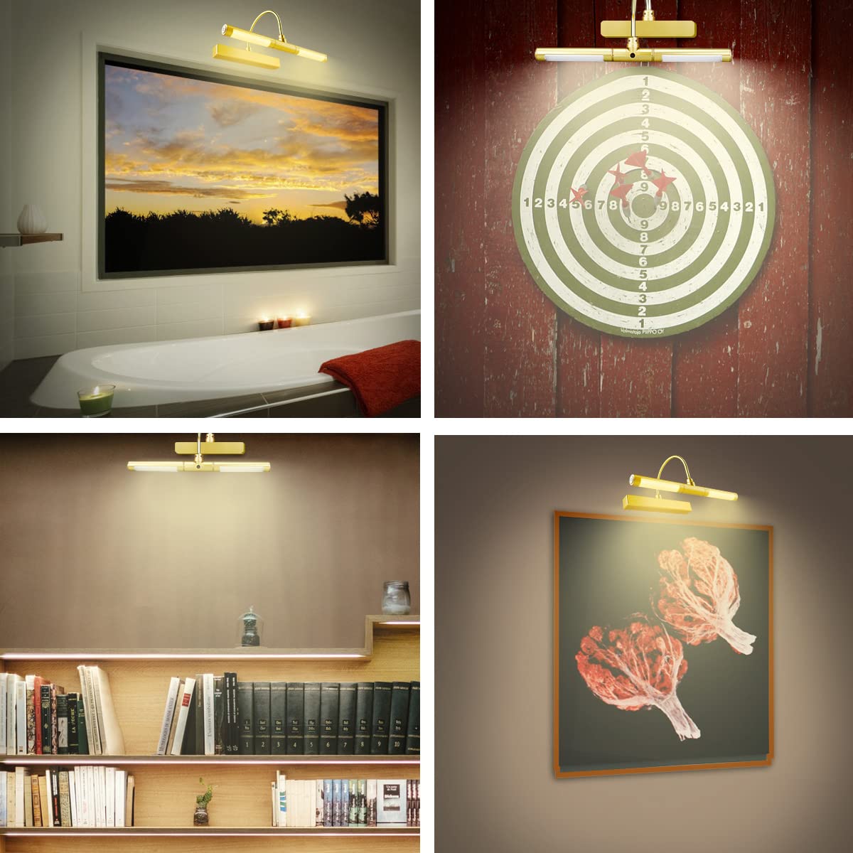 LUXSWAY Wireless Picture Light Battery Operated, Remote Control Painting Light with Rotatable Light Tube, Dimmable and Timer Off Art Display Light for Picture Frame Artworking Portrait -Orange Gold