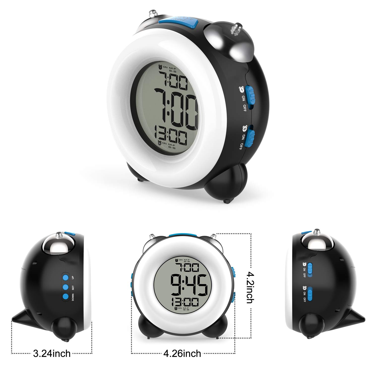 Banne Loud Alarm Clock for Heavy Sleepers with Dual Alarm Night Light Bedside Battery Powered (Black)