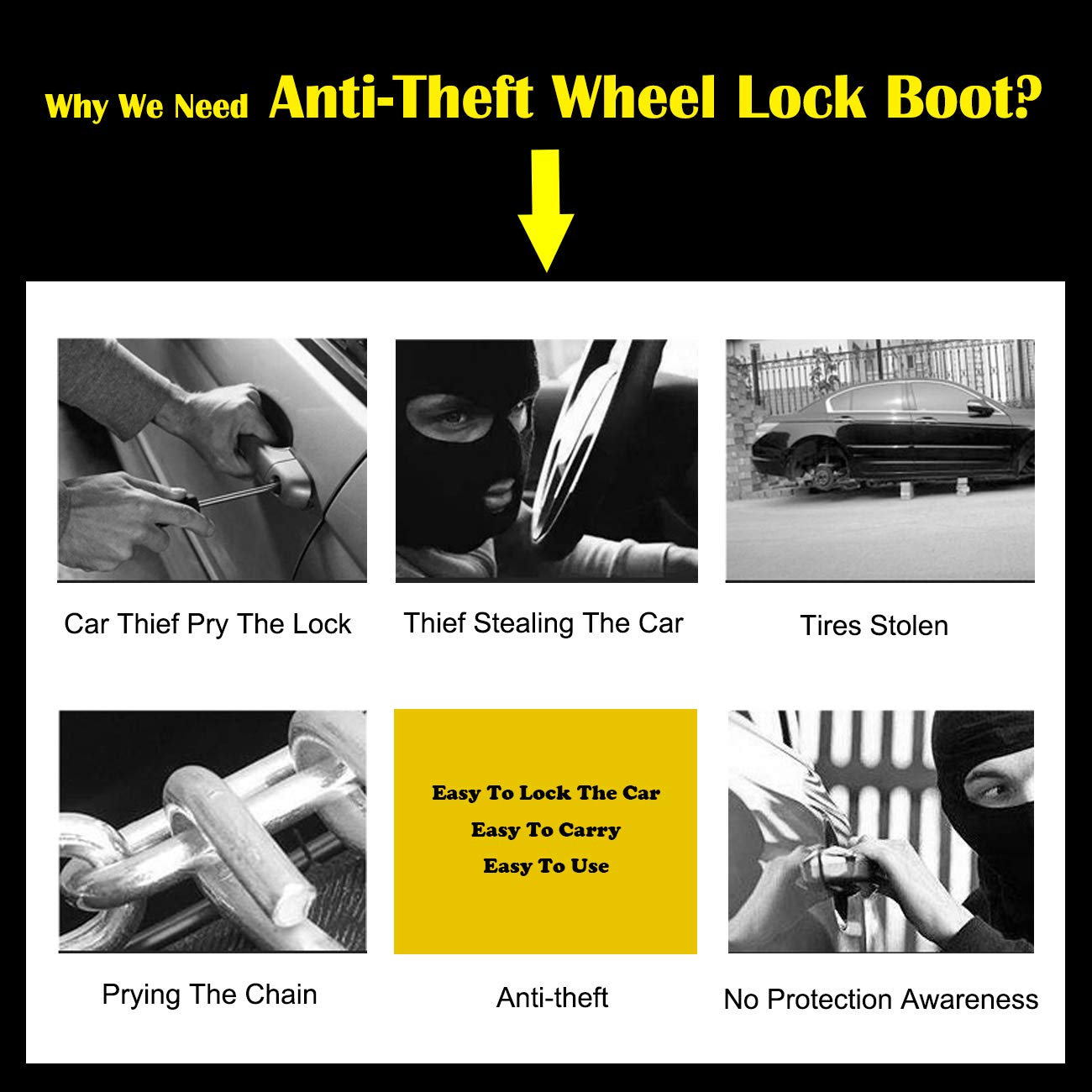 ALAVENTE Car Wheel Locks, 2pcs Wheel Lock Heavy-Duty Anti Theft Parking Wheel Lock Car Parking Wheel Lock