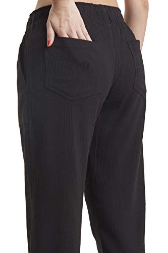 J CE Women's Cotton Gauze Low Waist Beach Pants with Pockets (Black, L)