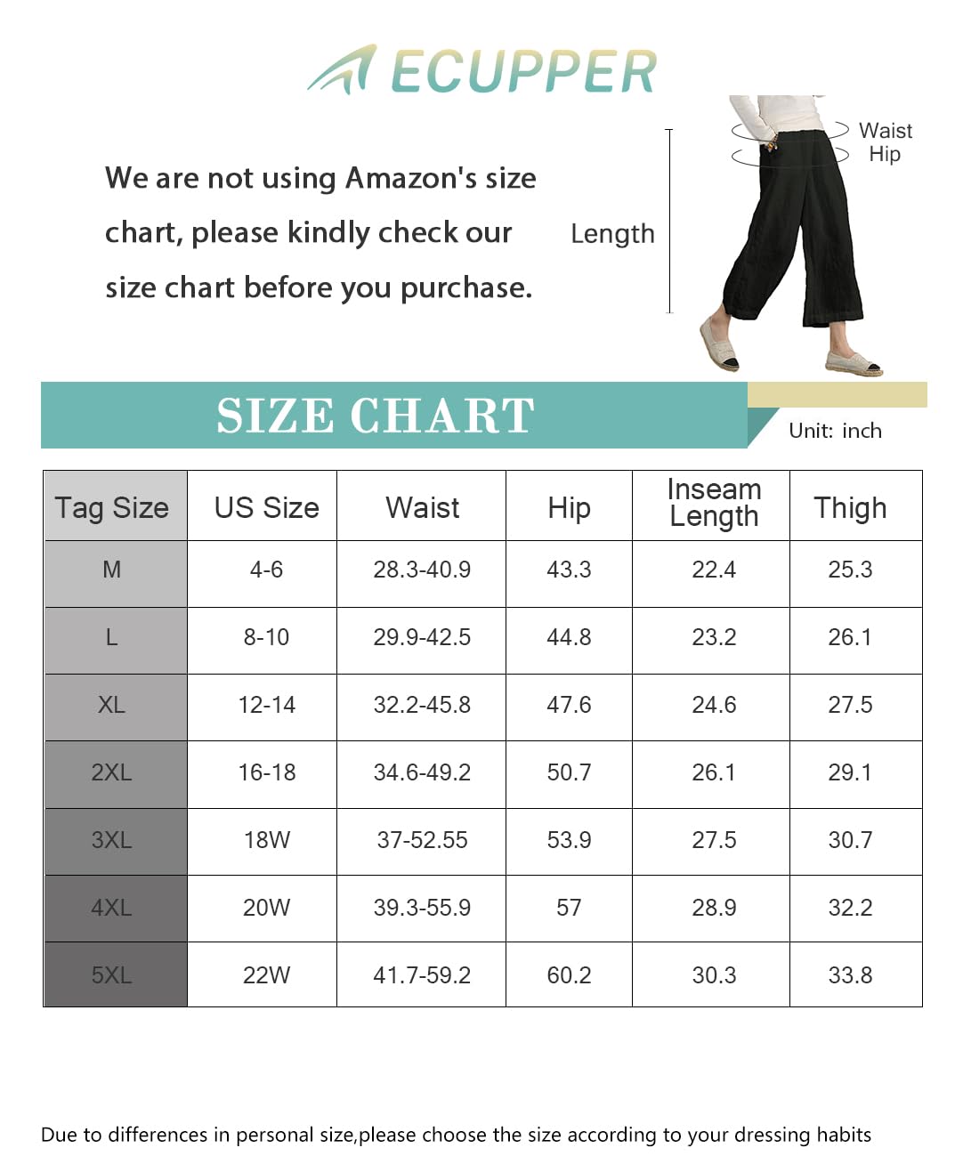ECUPPER Womens Linen Cropped Pants Loose Casual Capri Cotton Wide Leg Plus Size Elastic Waist with Drawstring Trouses Natural XL
