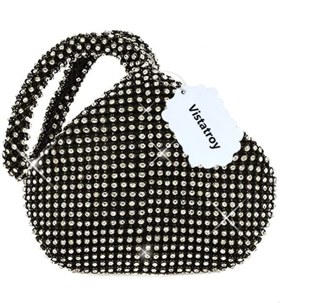 Vistatroy Women's Evening Bag Sparkly Rhinestone Purse Triangle Designer Chain Clutch Purse Bag Party Prom Wedding Purse (A Black)