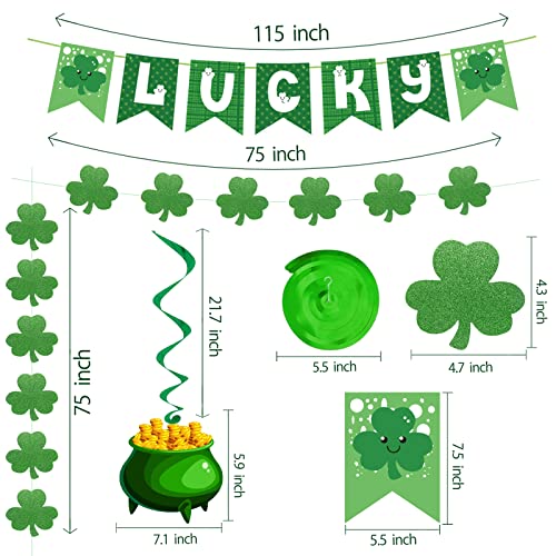 31Pcs St Patricks Day Decorations Pre-assembled Shamrock LUCKY Banner Garlands Clover Hanging Swirls Irish Decor for Home Saint Patrick Party Supplies