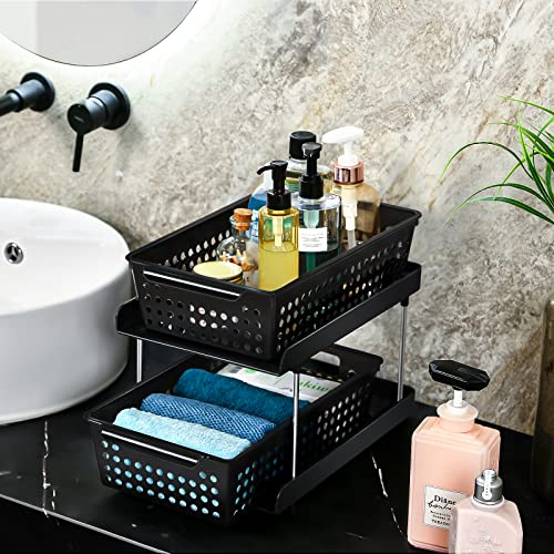 Aupmeka Kitchen Organizer 2 Tier Under Sink Storage and Organizer for Pantry, Cabinet, Cupboard, Fridge- Bathroom Sink Pull-Out Drawer Organizer