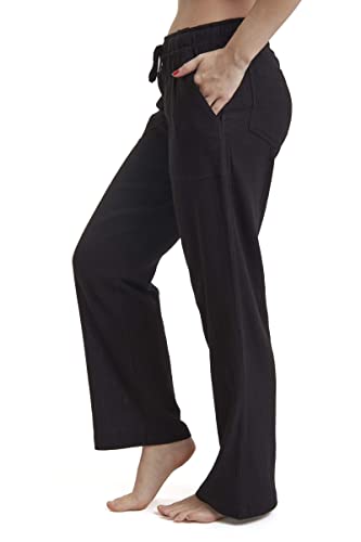 J CE Women's Cotton Gauze Low Waist Beach Pants with Pockets (Black, L)
