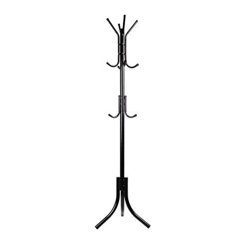 Mind Reader COATRACK11 Standing Metal Coat Rack Hat Hanger 11 Hook for Jacket, Purse, Scarf, Umbrella Tree Stand, Black