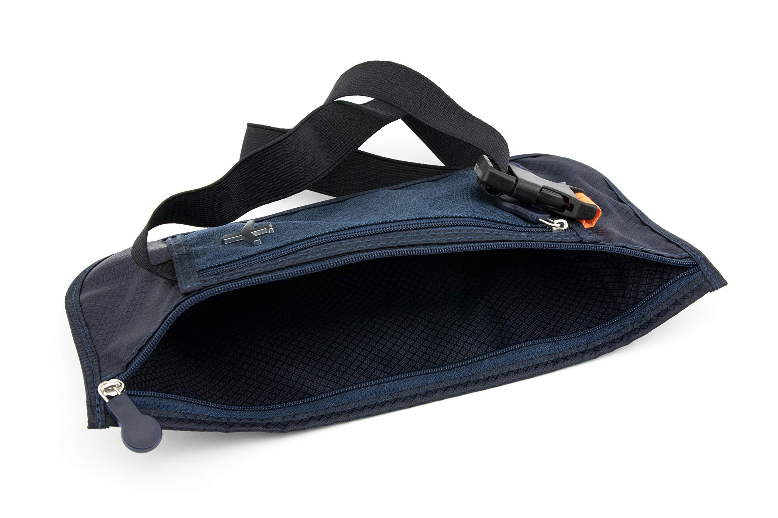 TROIKA SICHERHEITSGURT – BLB20/DB – Belt bag + 2 zipper compartments – money belt –fraud prevention (RFID chips) – for tickets, passport, ID card, driving license, boarding cards – TROIKA-original
