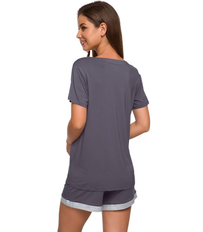 WiWi Viscose from Bamboo Pajamas Set for Women Soft Short Sleeve with Shorts Summer Plus Size Pjs Sets S-4X, Dark Grey, 4X