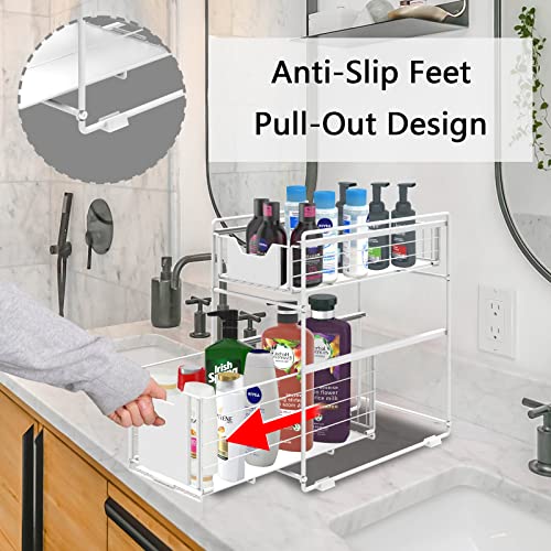 PIGTAB Under Sink Organizers and Storage - Pull Out Under Cabinet Organizer for Bathroom, Kitchen, 2 Tier Metal Shelf Basket Holds up to 150lbs for Kitchen Bathroom Cabinet or Pantry