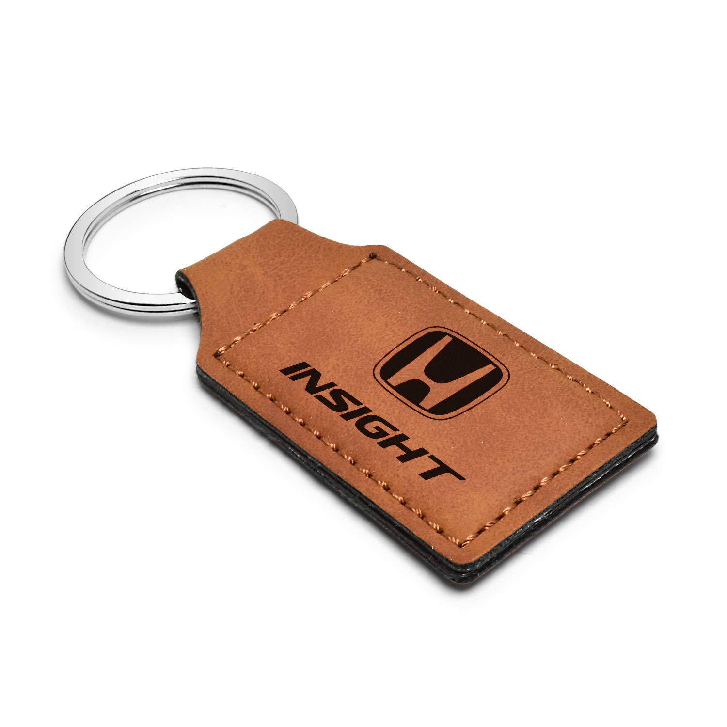iPick Image Compatible with Honda Insight Rectangular Brown Leatherette Key Chain