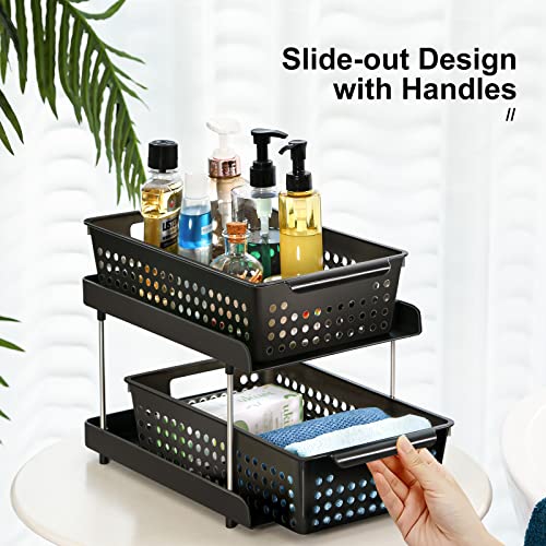 Aupmeka Kitchen Organizer 2 Tier Under Sink Storage and Organizer for Pantry, Cabinet, Cupboard, Fridge- Bathroom Sink Pull-Out Drawer Organizer