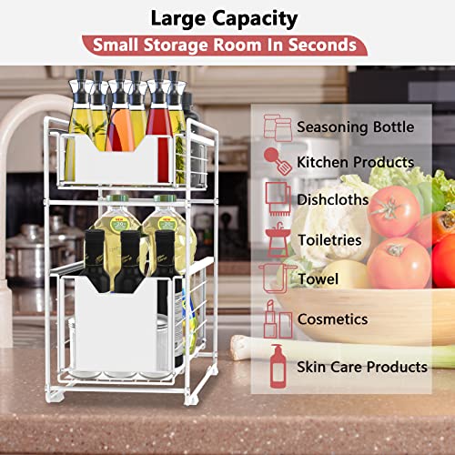 PIGTAB Under Sink Organizers and Storage - Pull Out Under Cabinet Organizer for Bathroom, Kitchen, 2 Tier Metal Shelf Basket Holds up to 150lbs for Kitchen Bathroom Cabinet or Pantry