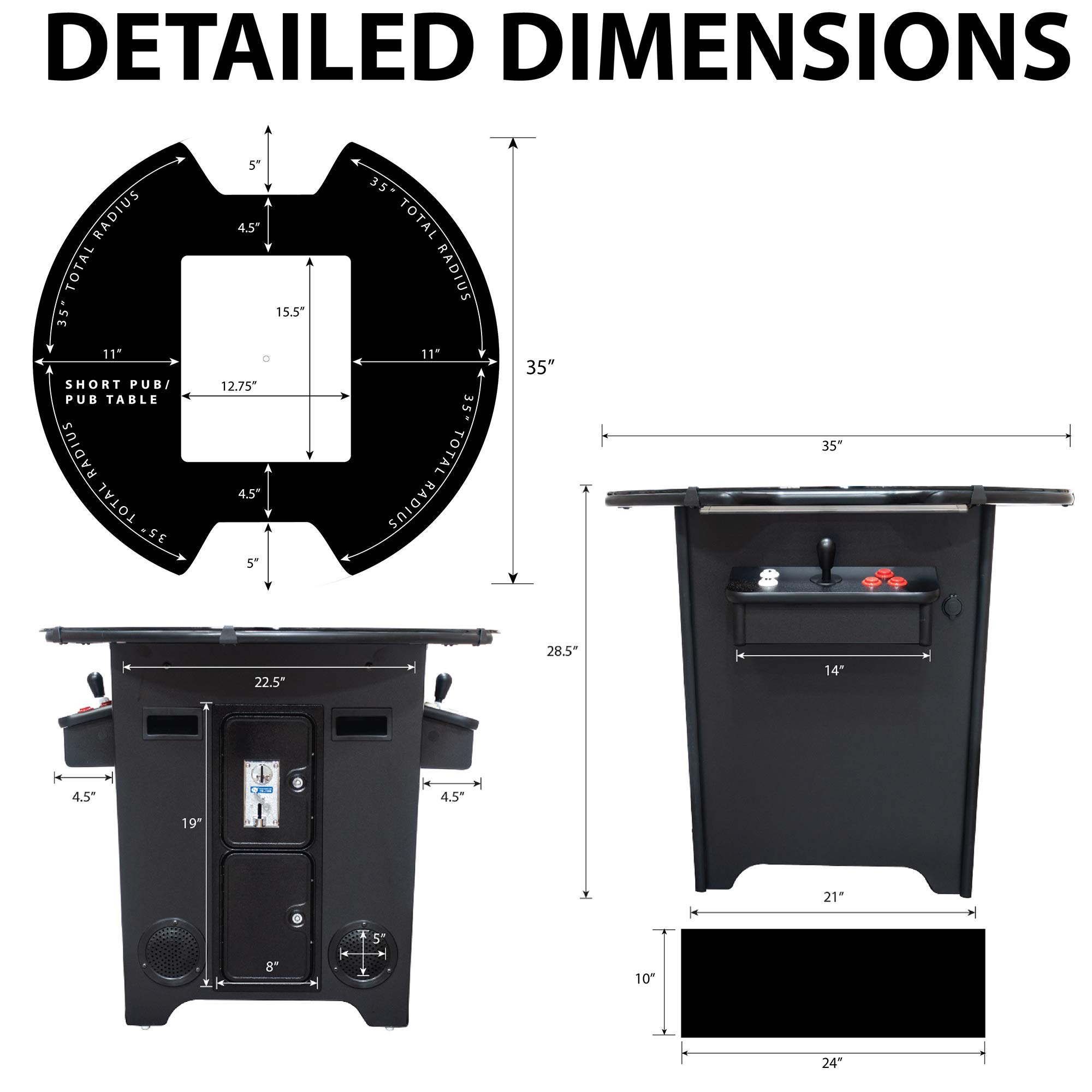 Creative Arcades Full Size Commercial Grade Cocktail Arcade Machine w/Base Riser | 2 Player | 60 Games | 22" LCD Screen | Round Glass Top | 2 Sanwa Joysticks | 2 Stools Included | 3 Year Warranty