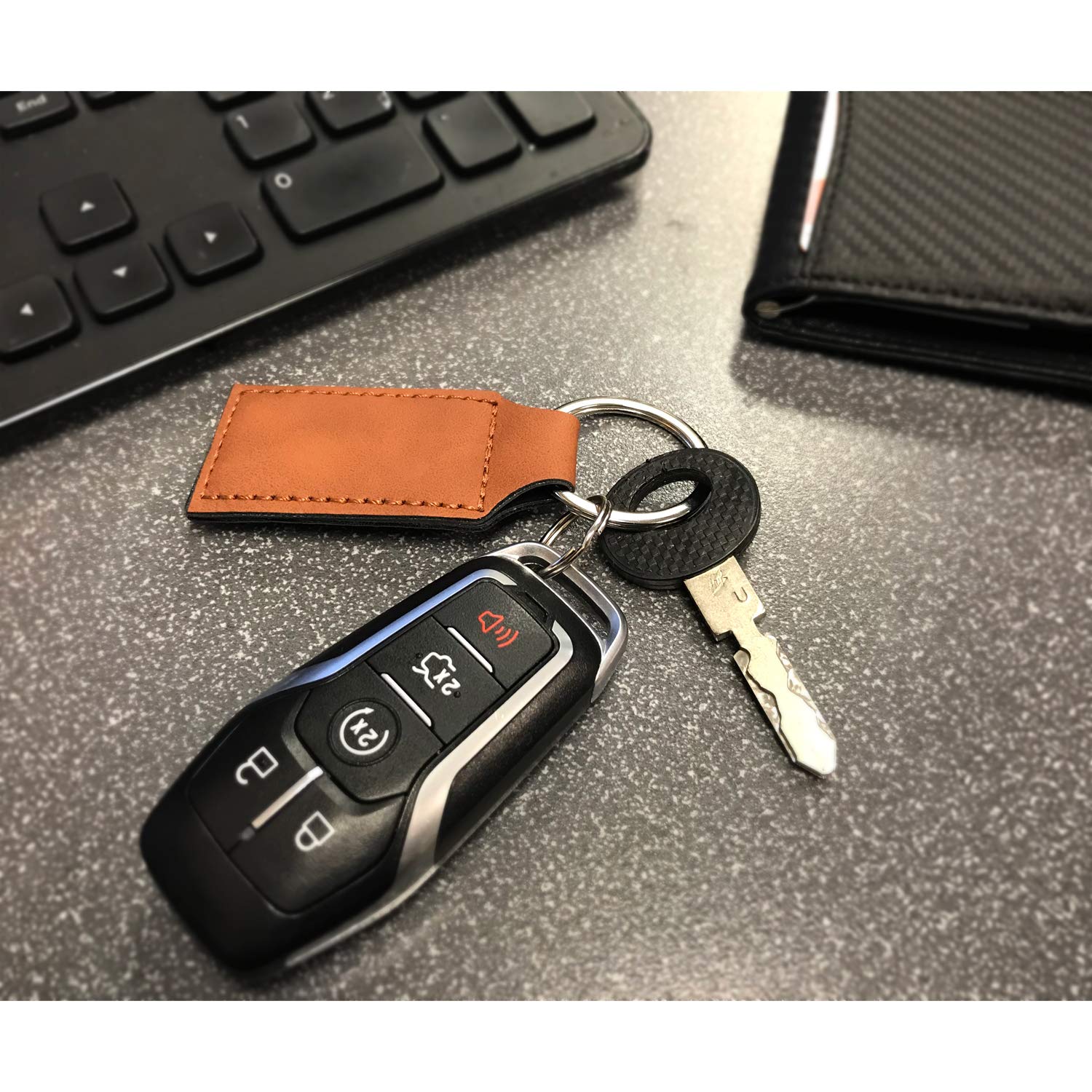 iPick Image Compatible with Honda Fit Rectangular Brown Leatherette Key Chain