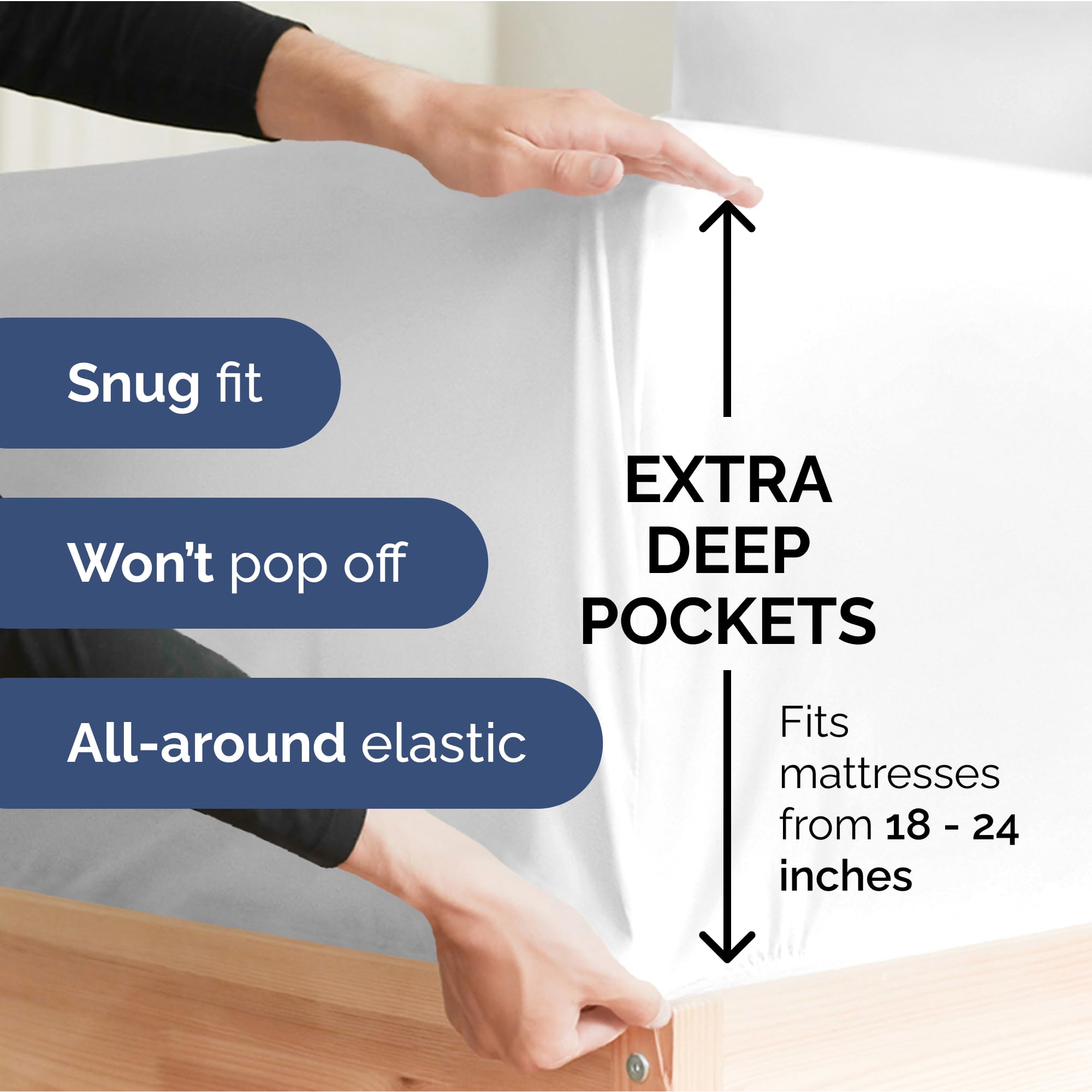 Extra Deep Full Fitted Sheet - Hotel Luxury Single Fitted Sheet Only - Easily Fits 18 inch to 24 inch Mattress - Ultra Soft, Wrinkle Free w/Extra Deep Pockets - Easy-Care, Breathable & Comfy - White