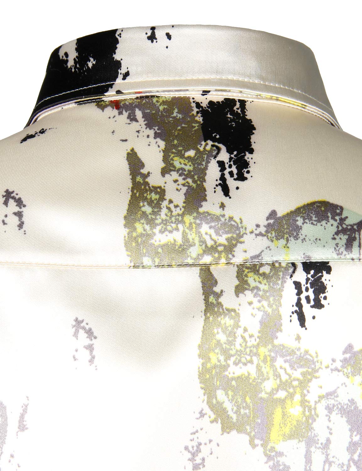 ZEROYAA Men's Hipster Splash Ink Design Silk Like Satin Button Down Dress Shirt for Party Prom ZLCL12-Beige X-Large