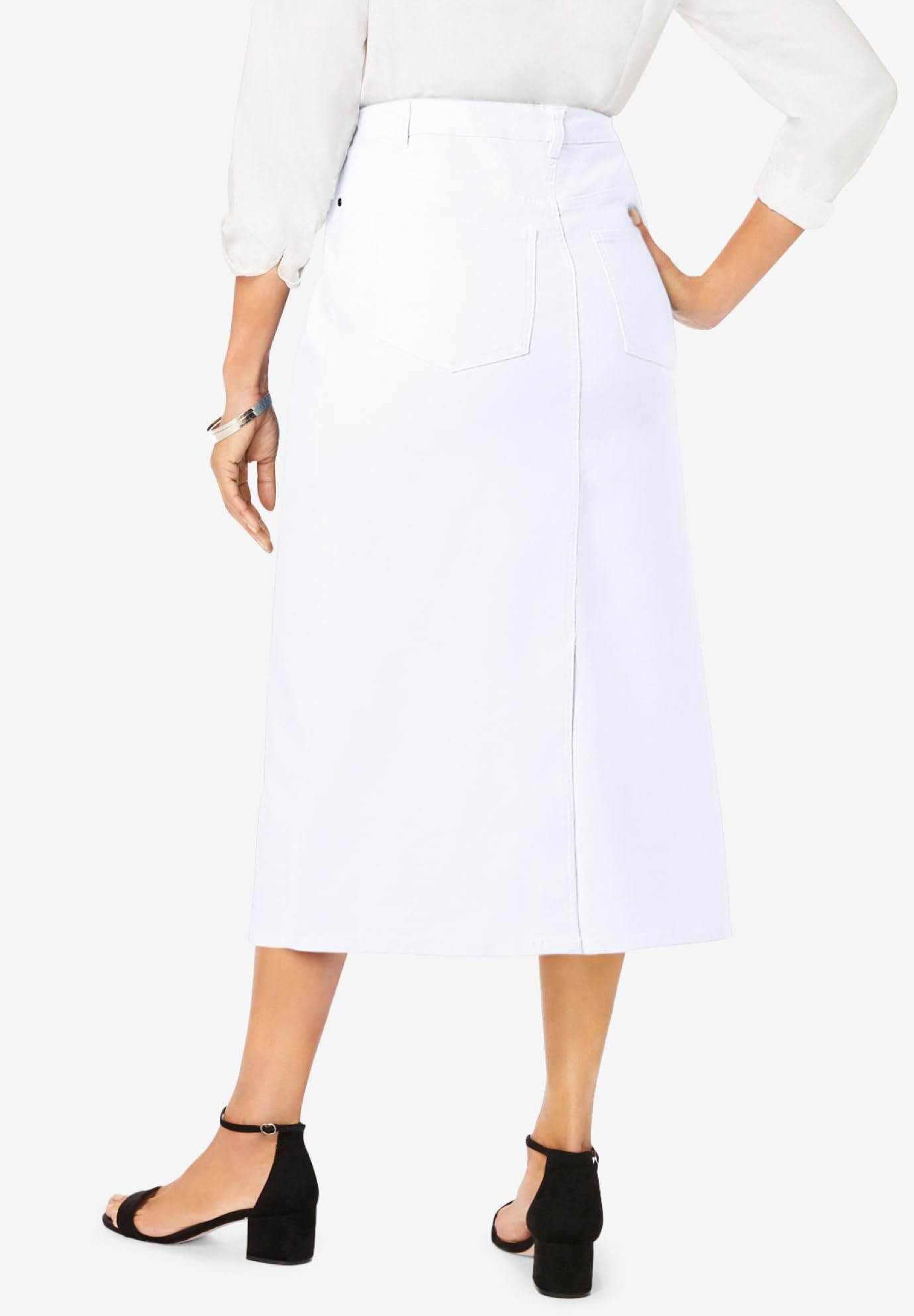 Jessica London Women's Plus Size True Fit Front Button Casual Denim Skirt - 12 W, White