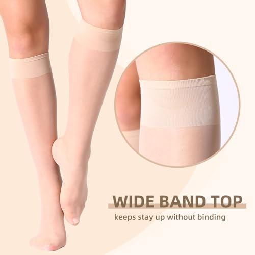 MANZI 12 Pairs Lady's Sheer Knee High Stockings, 12 Pairs Nude