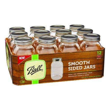 Ball Smooth-Sided Mason Jar with Lid and Band, Regular Mouth, 32 Ounces, 12 Count