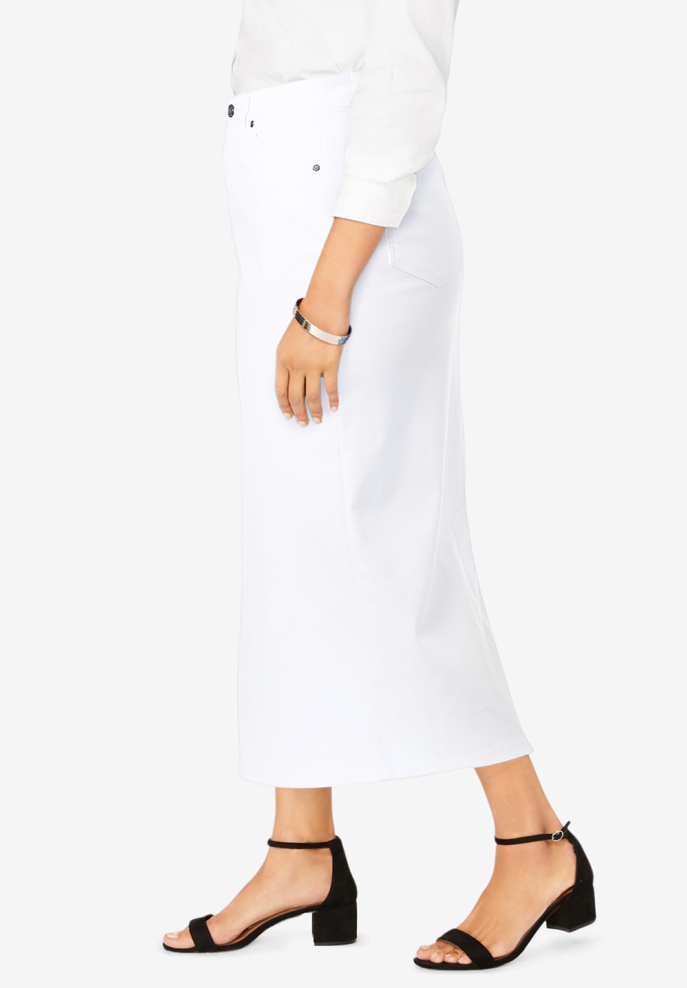 Jessica London Women's Plus Size True Fit Front Button Casual Denim Skirt - 12 W, White
