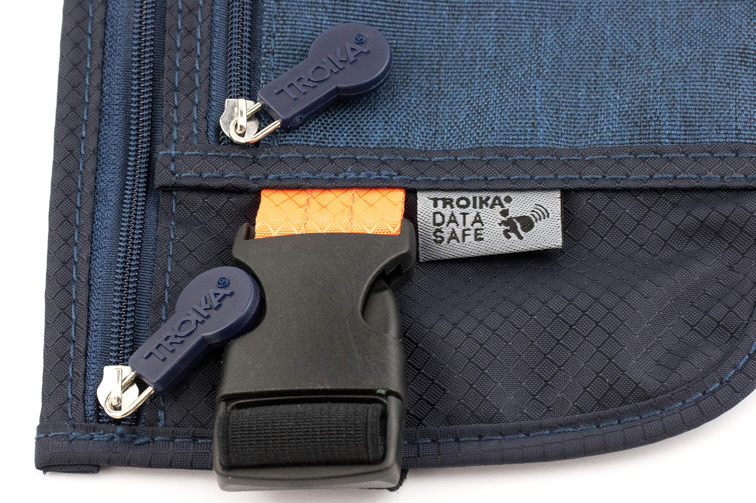 TROIKA SICHERHEITSGURT – BLB20/DB – Belt bag + 2 zipper compartments – money belt –fraud prevention (RFID chips) – for tickets, passport, ID card, driving license, boarding cards – TROIKA-original
